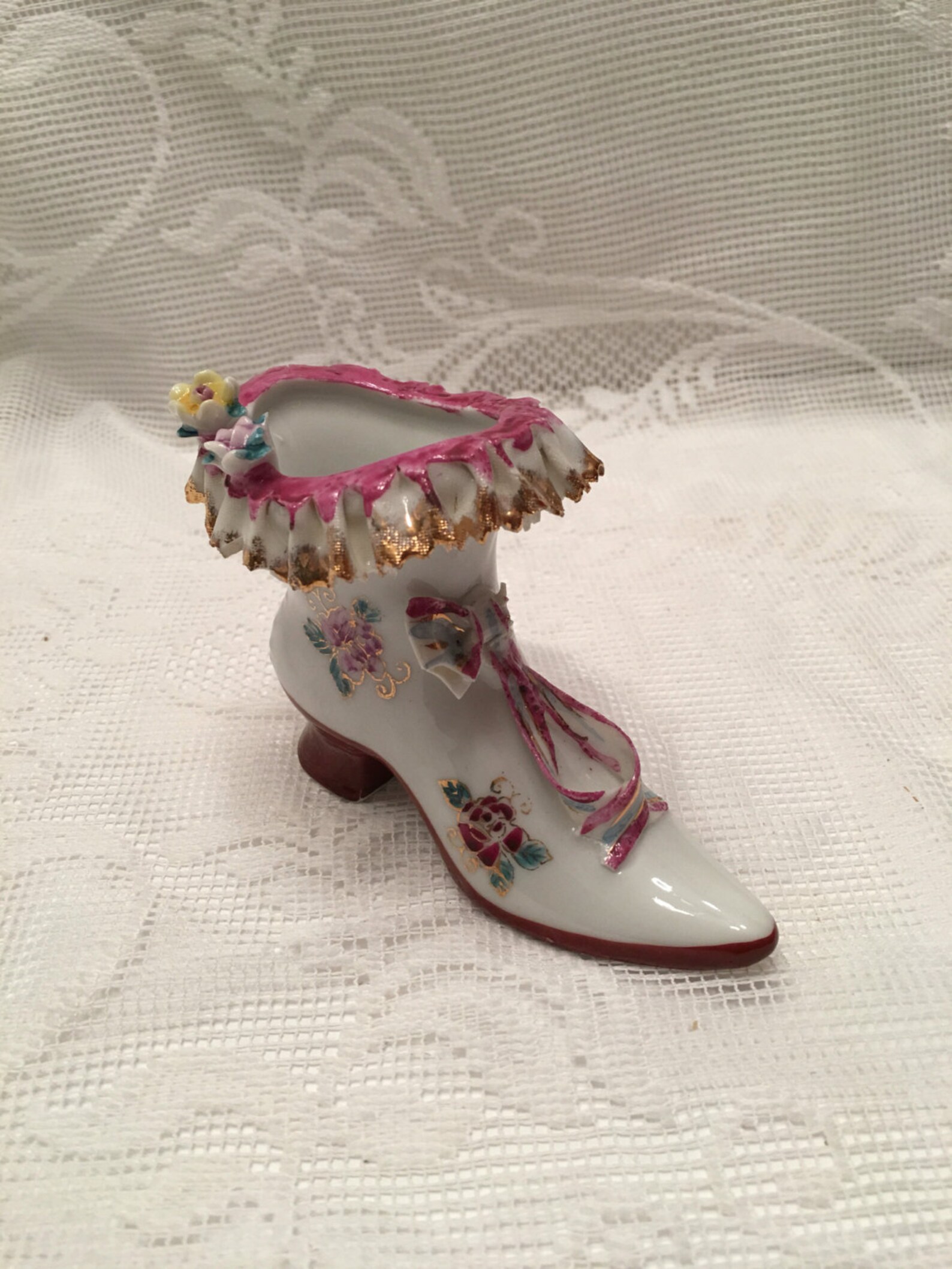 Vintage Boot Shoe Figurine Red & White With Bow on Front | Etsy