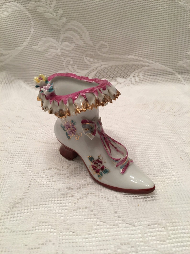 Vintage Boot Shoe Figurine Red & White With Bow on Front - Etsy