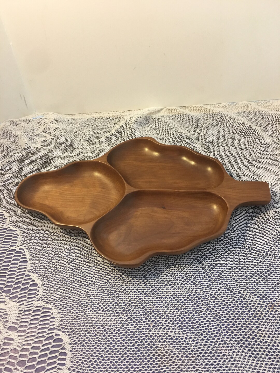Wooden Leaf Shape Tray ~ Three Sections ~ Vintage - Etsy