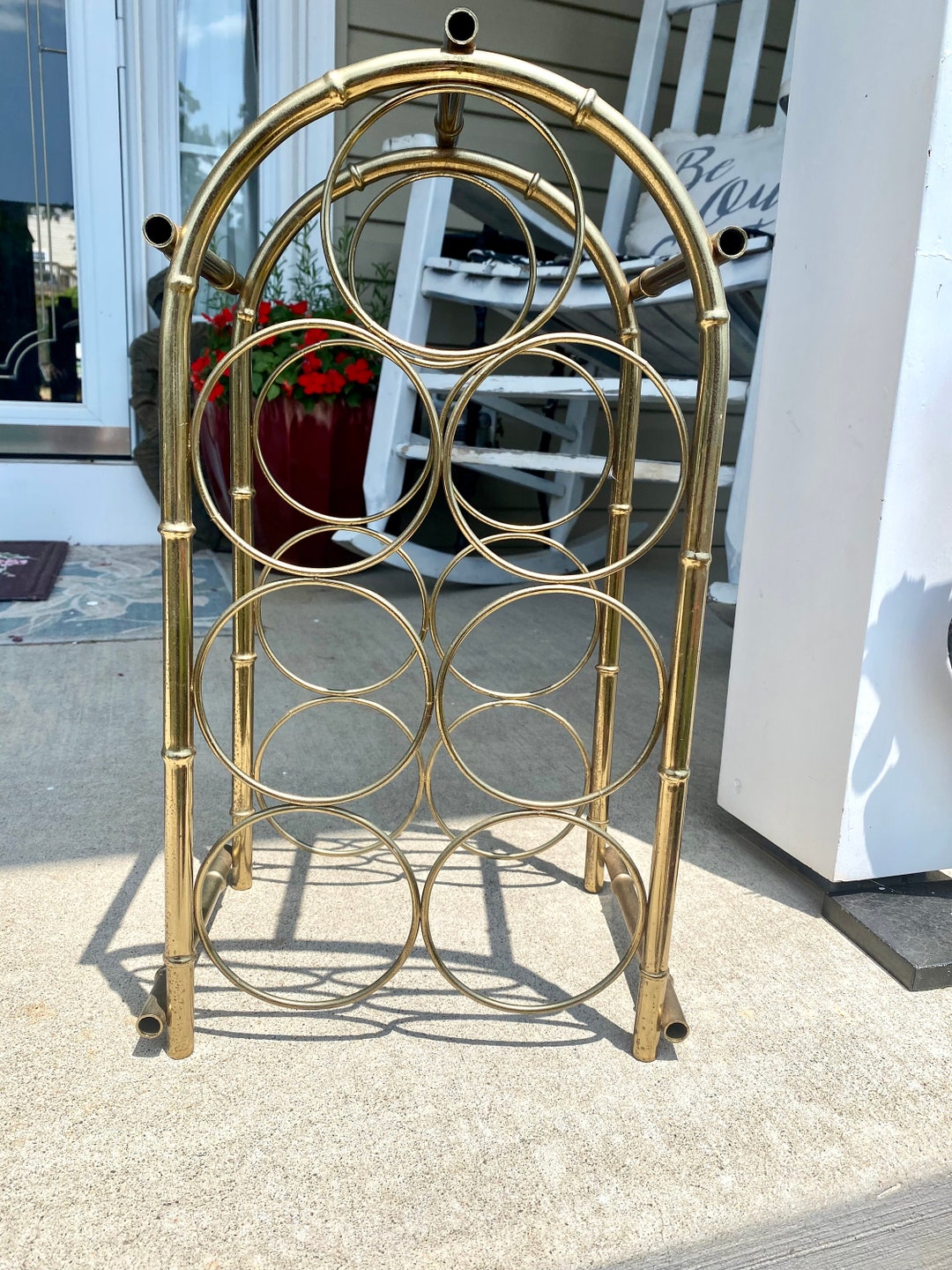 Vintage Brass Bamboo Design 7 Bottle Wine Rack ~ Wine Storage ~ Bottle ...