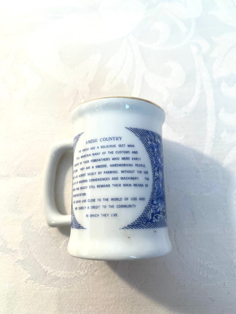 Vintage Shot Glass ~ Amish Country ~ Blue and White ~ Gold Trim ...