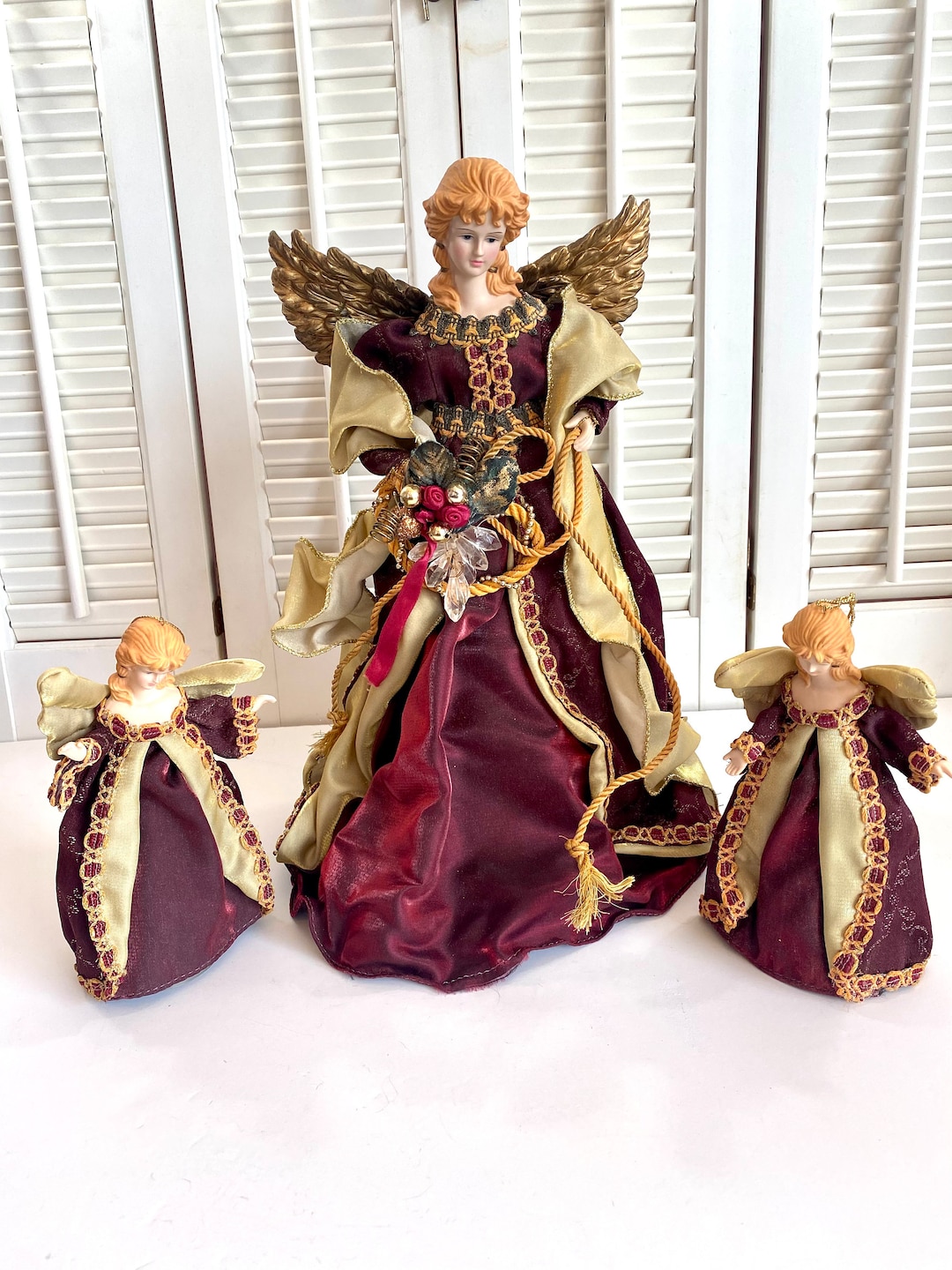 Vintage Traditions Angel Tree Topper With 2 Angel Ornaments ~ Porcelain ...