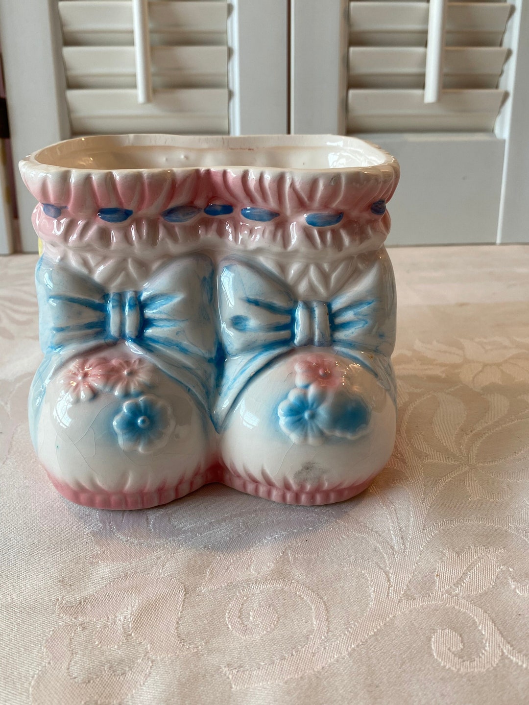 Vintage Boots Planter ~ Nursery Planter ~ Chip on Toe ~ Spider Vein ...