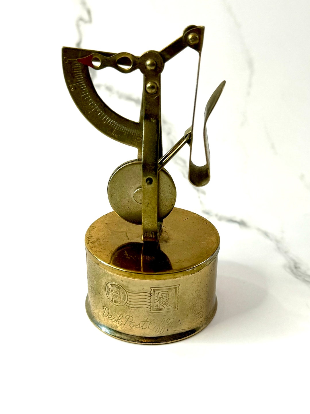 Vintage Desk Post Office Letter Scale and Stamp Holder/dispenser Brass ...