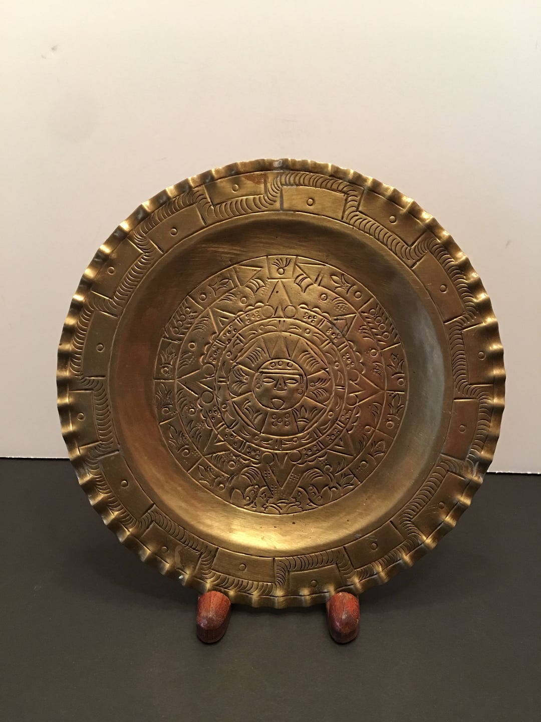 Mayan Calendar Plate ~ Aztec ~ Brass ~ Mexico on Back ~ Man Cave ...