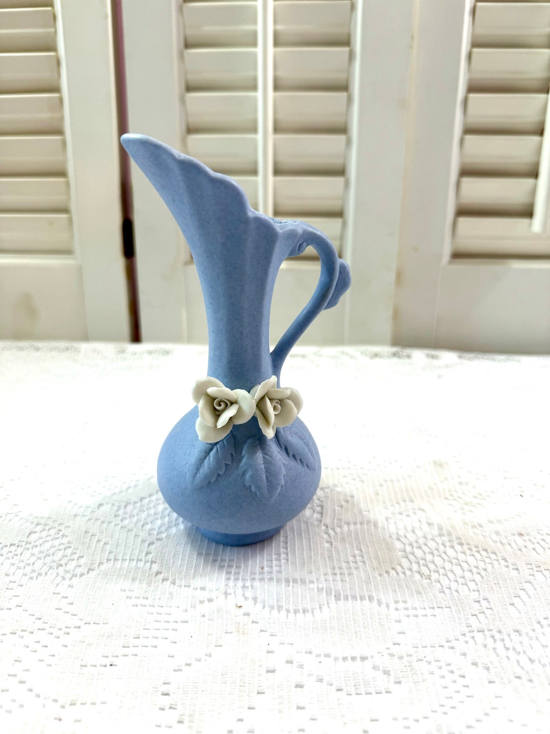 Vintage Miniature Pitcher ~ Blue With White Flowers ~ Small Pitcher ~ 5 ...