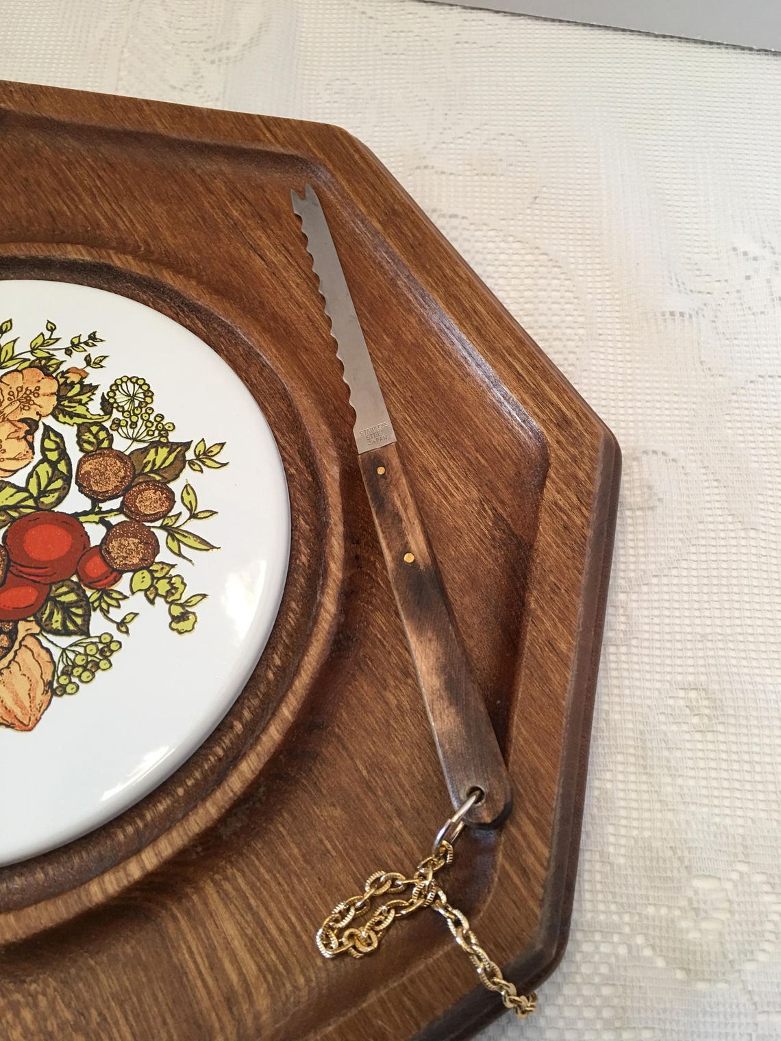 Wood and Tile Cheese Board Attached Knife Goodwood Japan - Etsy