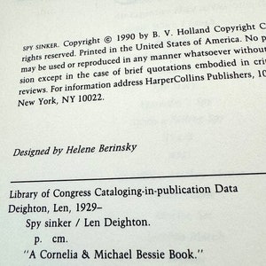 Vintage Book ~ Spy Sinker ~ by Len Deighton ~ 1990 ~ Hardcover/dust ...