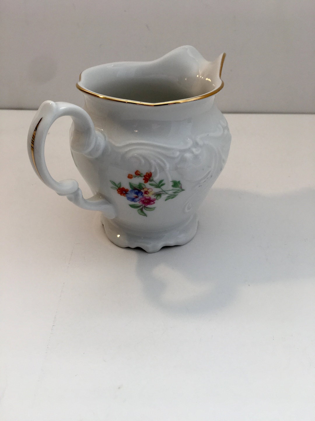 Royal Kent Collection Poland Creamer White Blue Pink Floral Design Gold ...