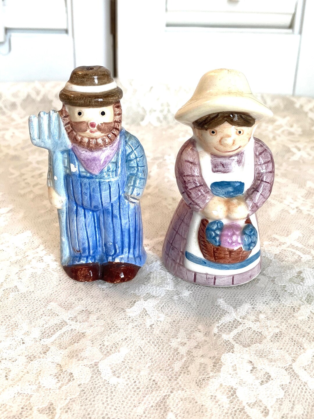 Vintage Salt and Pepper Shakers ~ Man and Lady Shakers ~ Blue and Pink ...