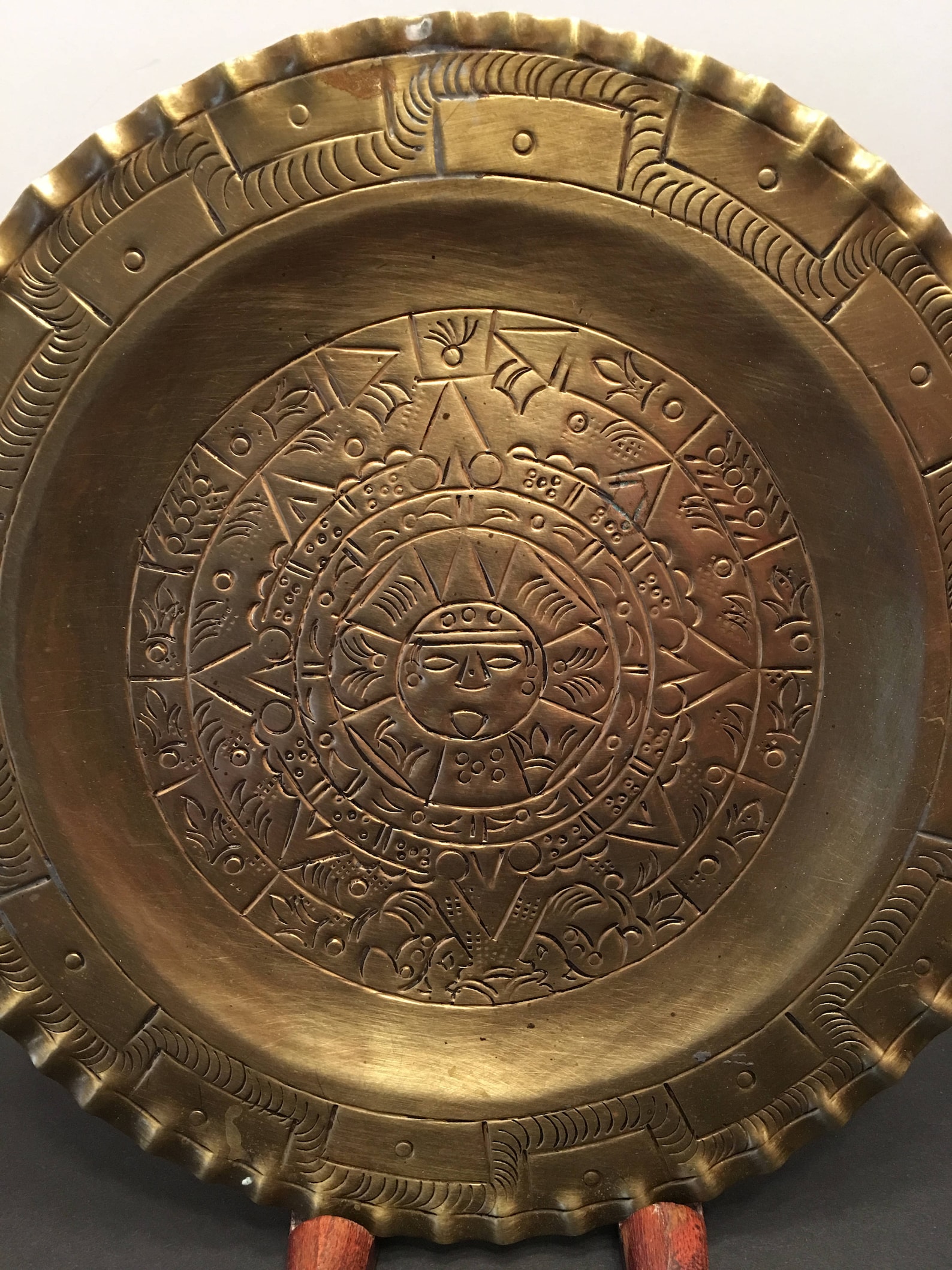 Mayan Calendar Plate ~ Aztec ~ Brass ~ Mexico on Back ~ Man Cave ...