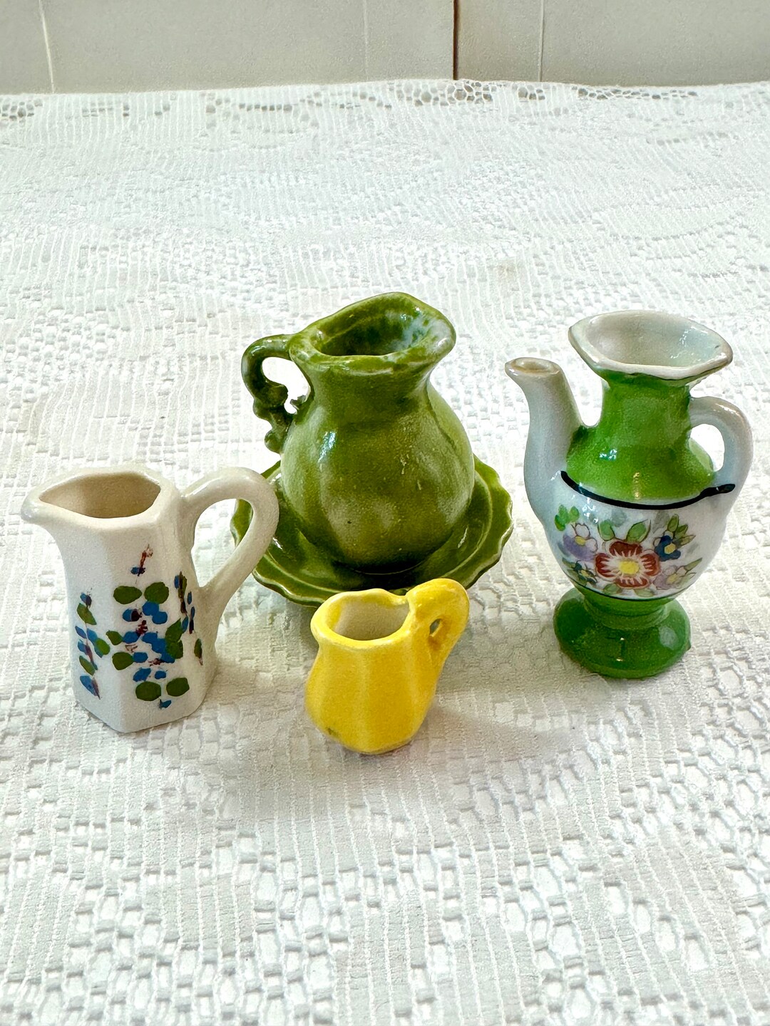 Vintage Miniature Pitchers ~ Group of Four ~ Green Yellow Blue&cream ...