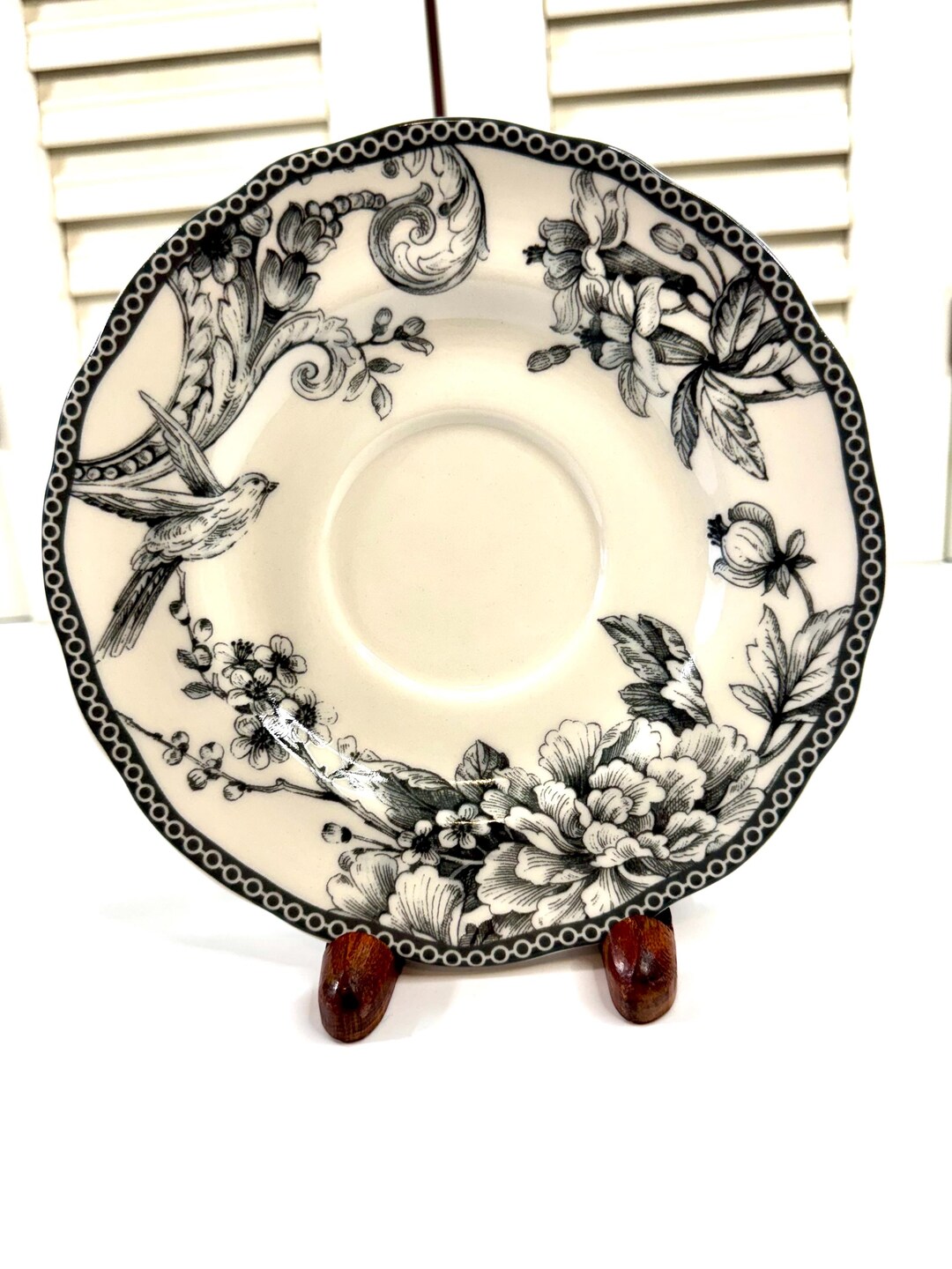 Vintage 222 Fifth Fine China Adelaide Grey Saucer Plate ~ Grey Florals ...