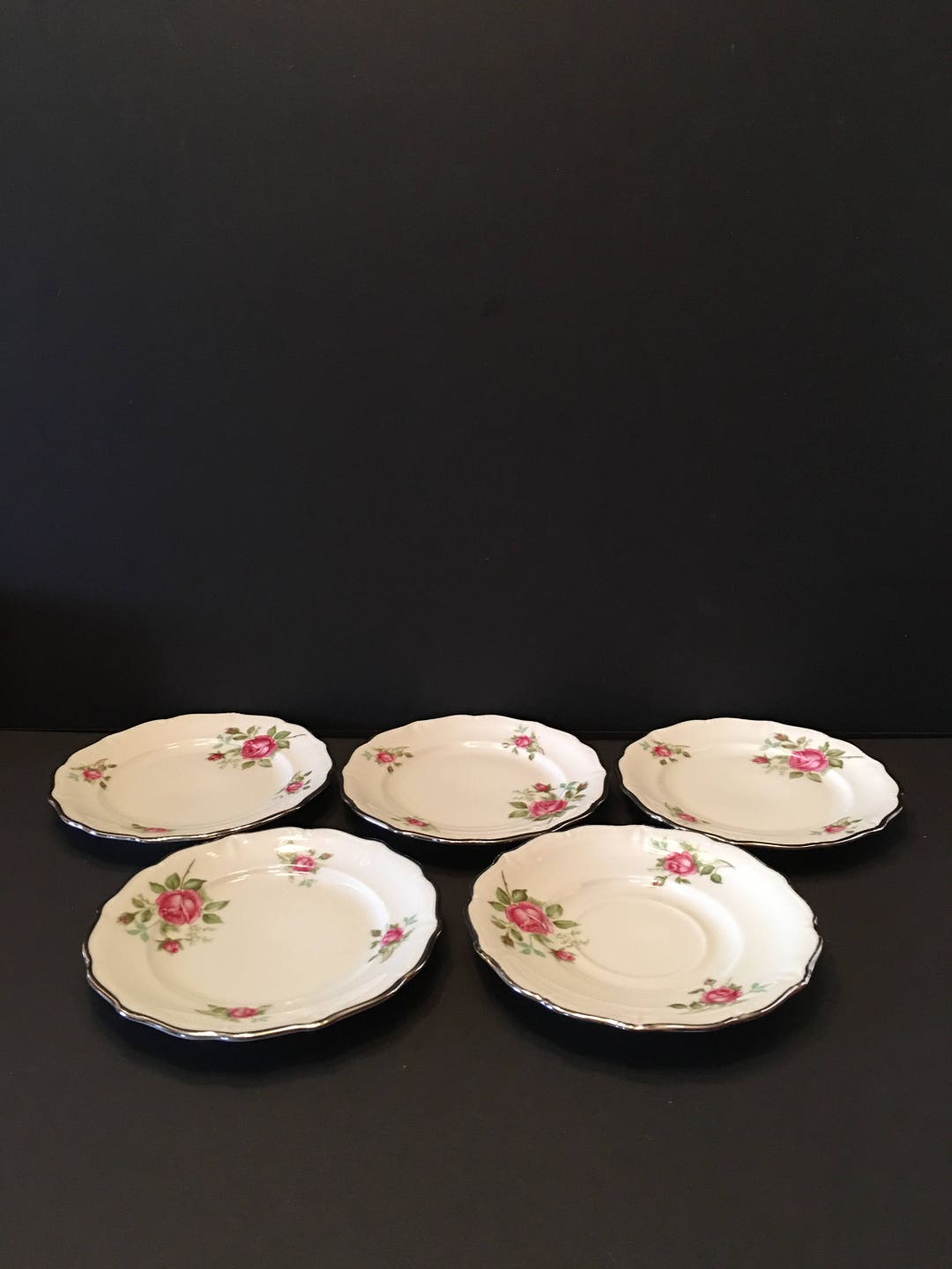 Chalfonte ~ Pink Rose ~ Plates~ Set of Five ~ Bavaria ~ Germany ...
