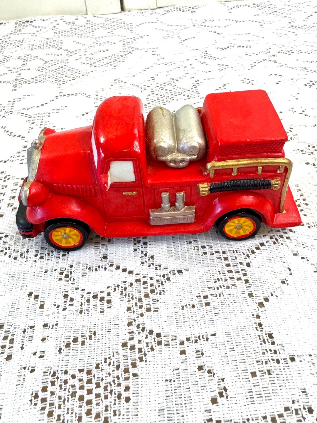 Vintage Ceramic Fire Truck Figurine ~ 4 1/2” Long - Etsy
