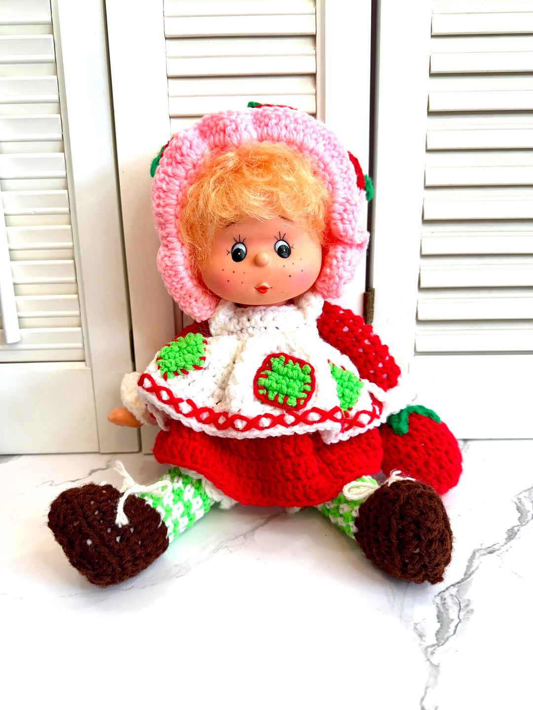 Vintage Strawberry Shortcake Crochet Doll ~ Blonde Hair ~ Vinyl Head ...