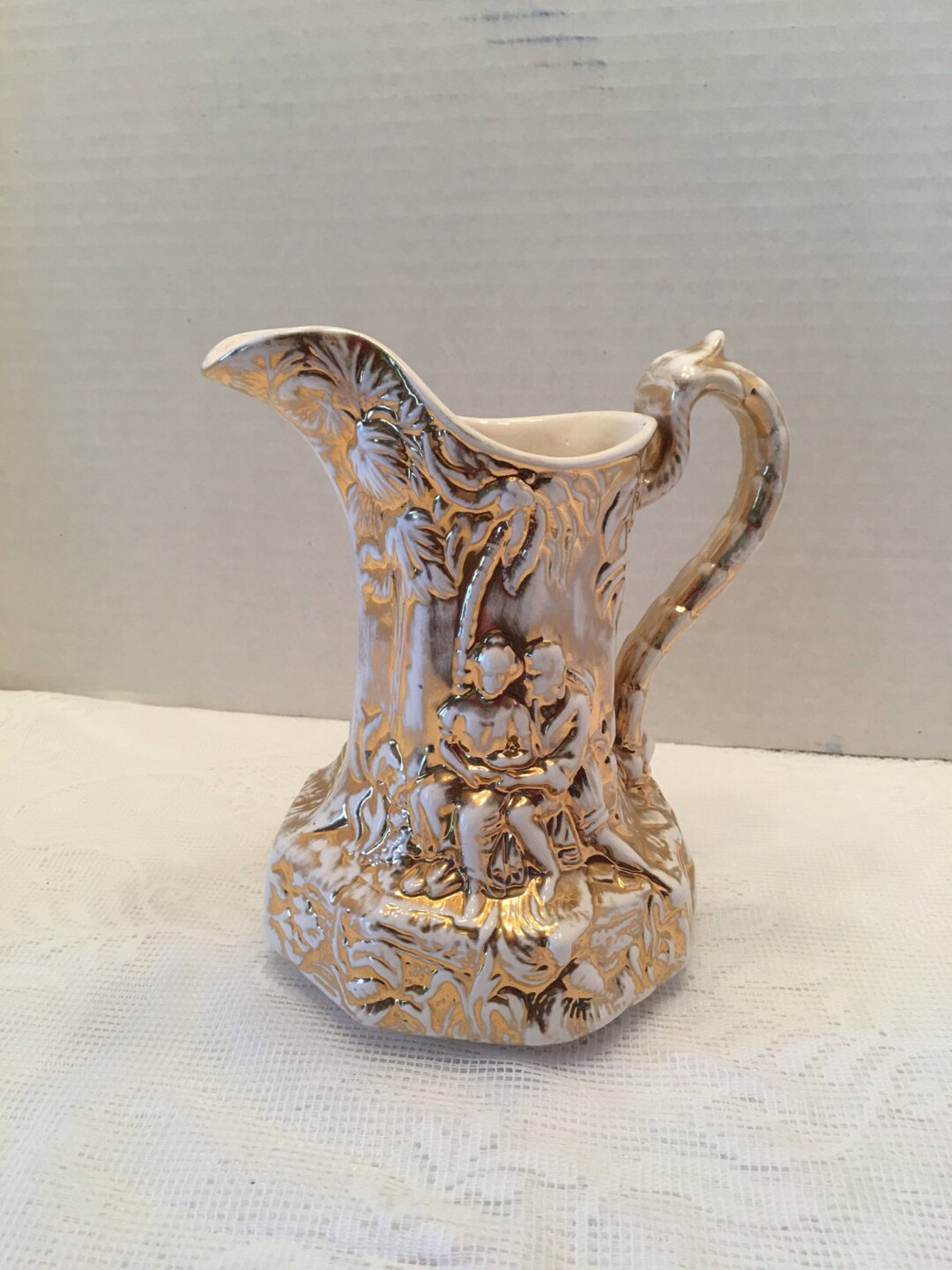 Vintage 1960’s Gold & White Pitcher ~ Figural Pitcher ~ Figures of ...