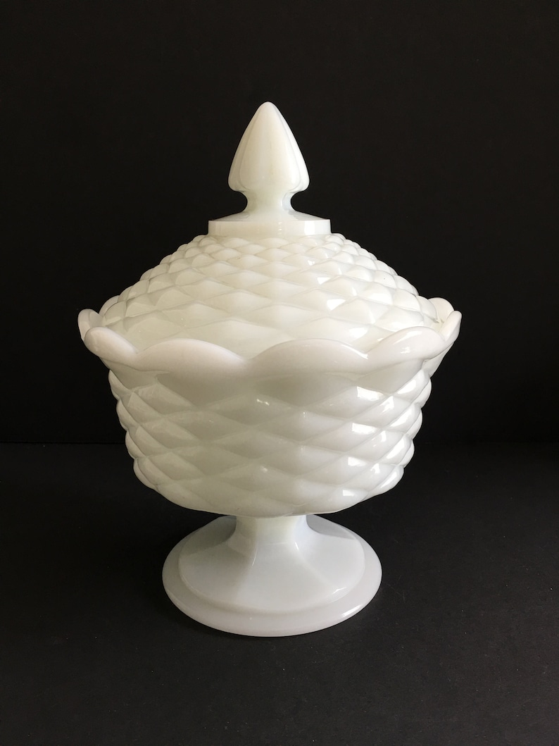 Vintage Milk Glass Covered Dish Quilted Diamond Pattern - Etsy