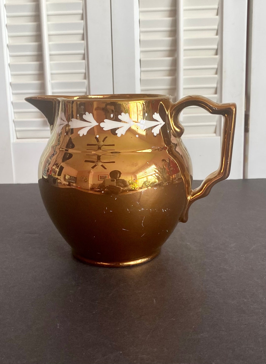 Vintage Gray’s Pottery Copper Lustreware Gold and White Pitcher ~made ...