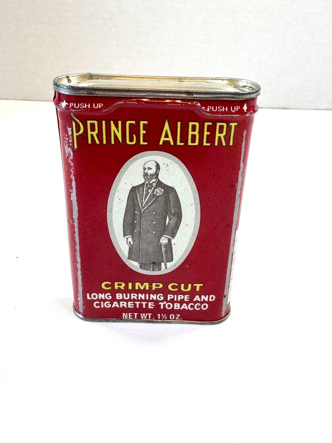 Vintage Prince Albert Red Tin Can and Sir Walter Raleigh Paper on ...