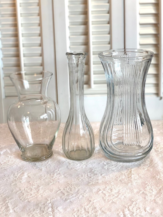 Vintage Glass Vase Collection Set of Three Clear Glass Vases | Etsy