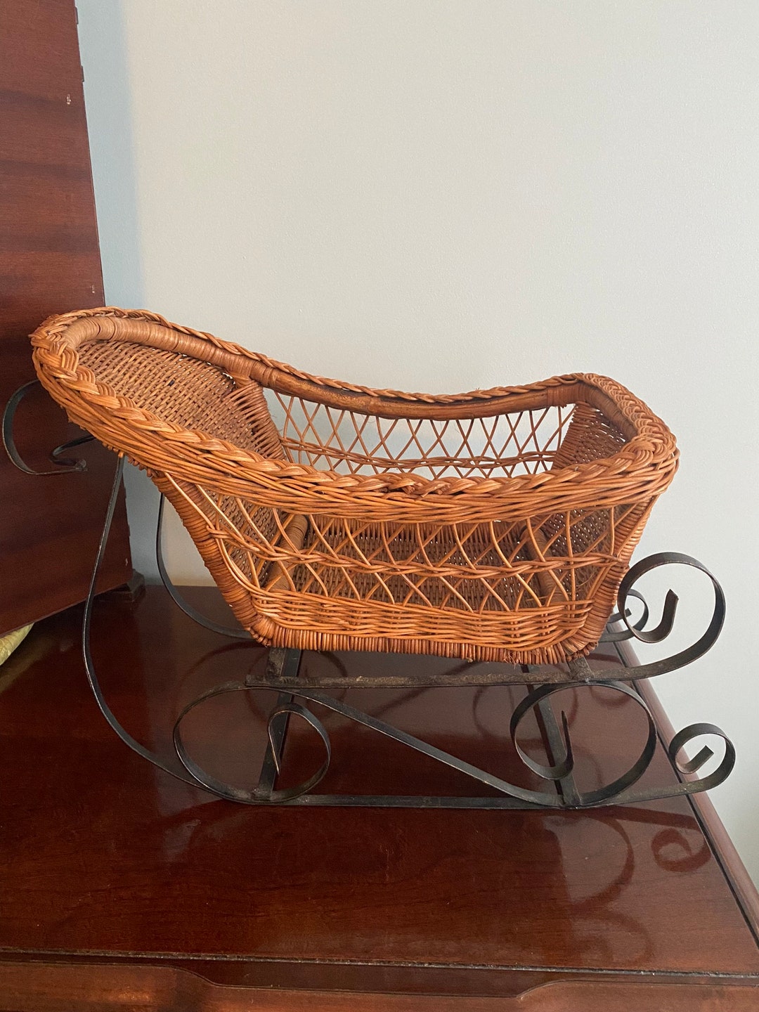 Vintage Decorative Wicker & Metal Sleigh Christmas/ Home Accent 19 Long ...