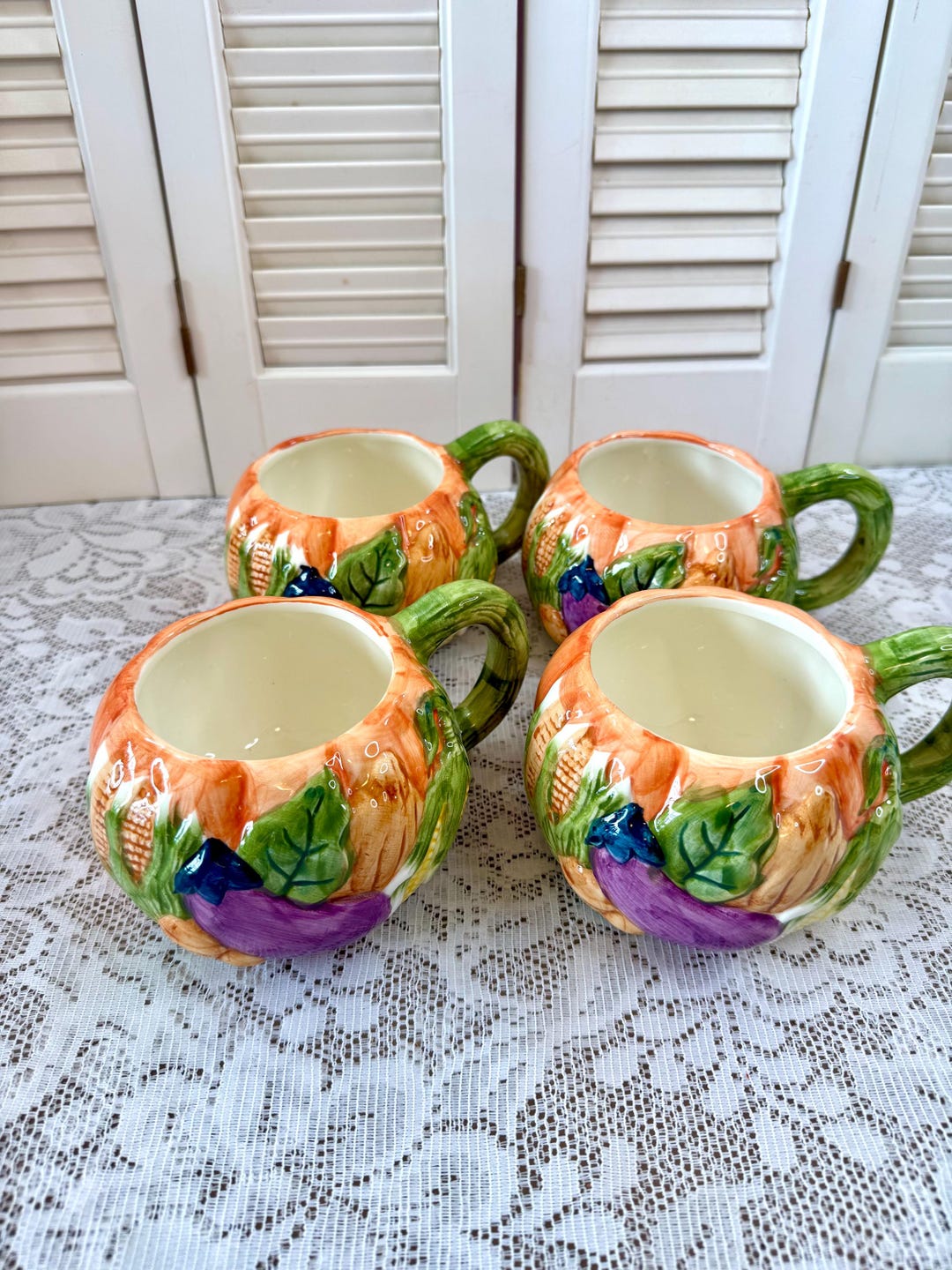 Vintage Soup Mugs ~ Ceramic Harvest Soup Mugs ~ Set of Four ~ Pumpkin ...