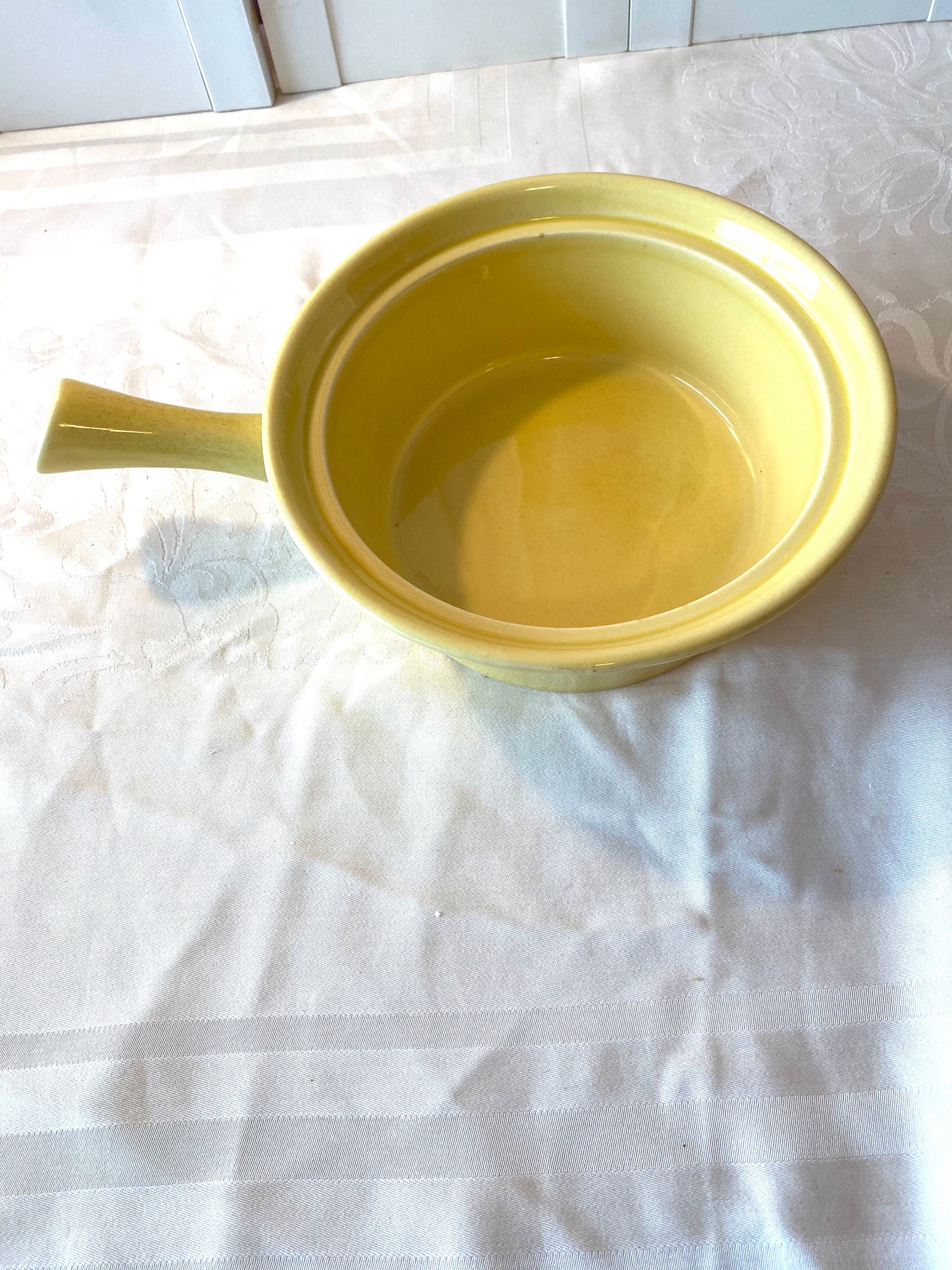 Vintage Cameron Clay Yellow Casserole With Stick Handle ~ Ovenproof USA ...