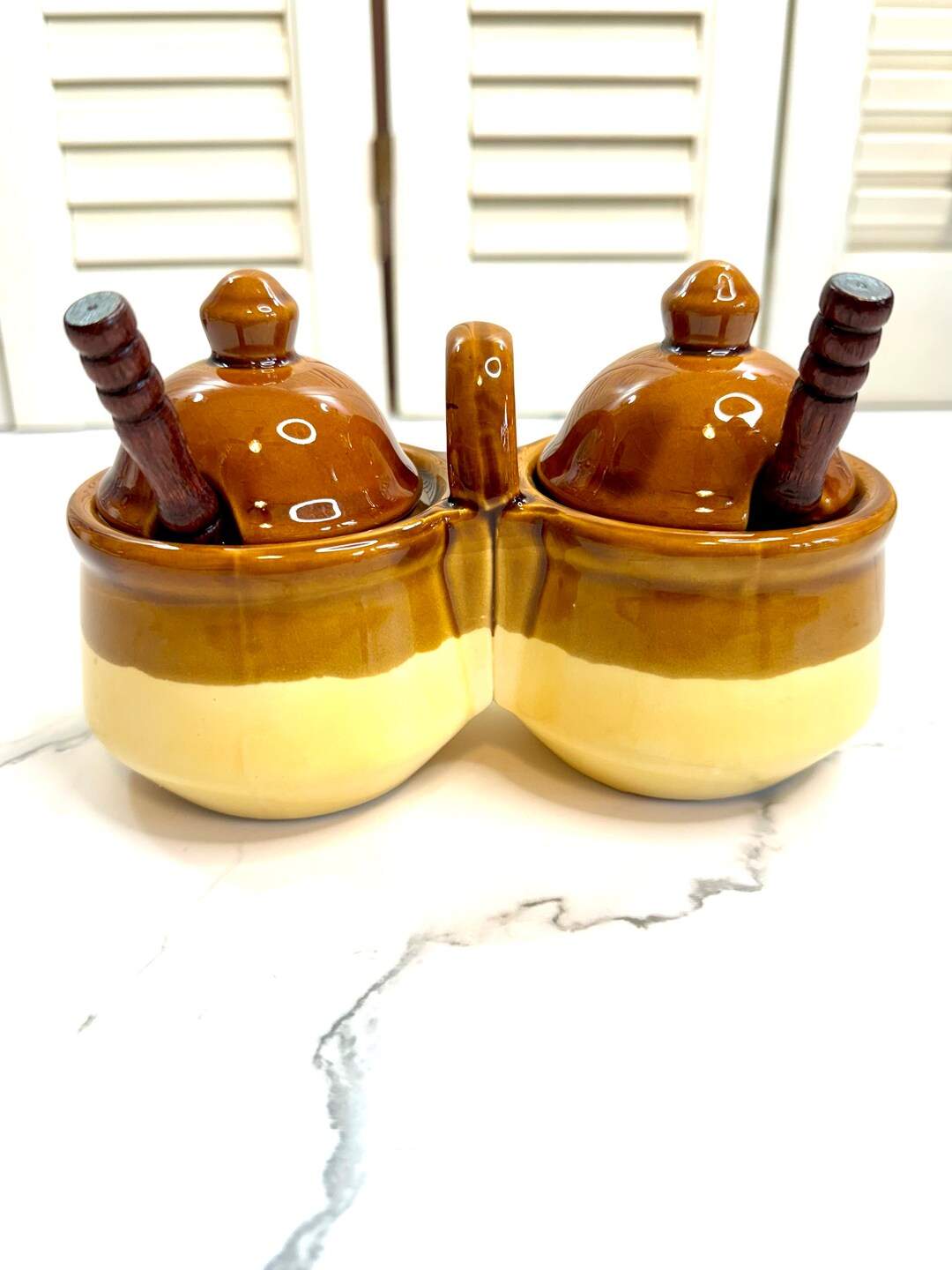 Vintage Condiment Set ~ 5 Piece Set ~ 2 Spoons/2 Lids/1 Container ...