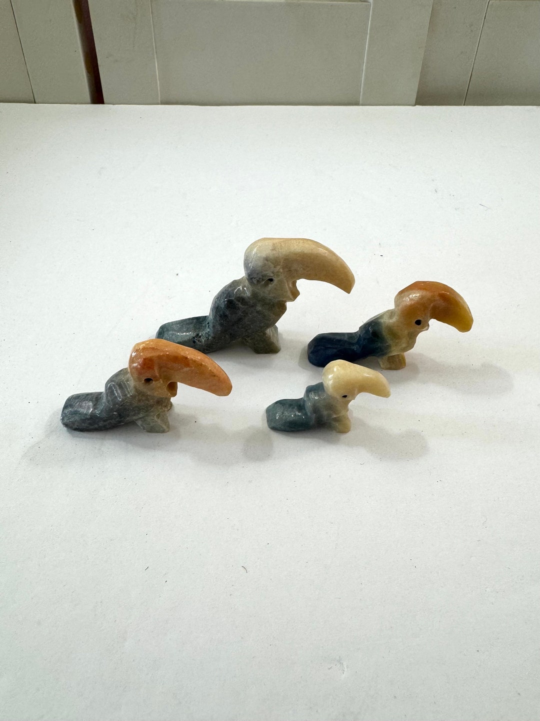 Vintage Minature Carved Stone Animal Figurines ~ Set of Four Blue and ...