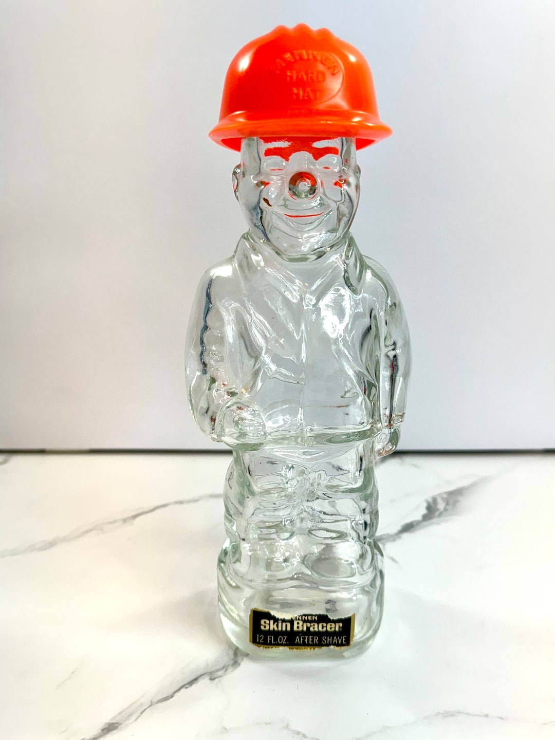 Vintage Mennen Skin Bracer Man Decanter ~ Clear Glass & Orange Plastic ...