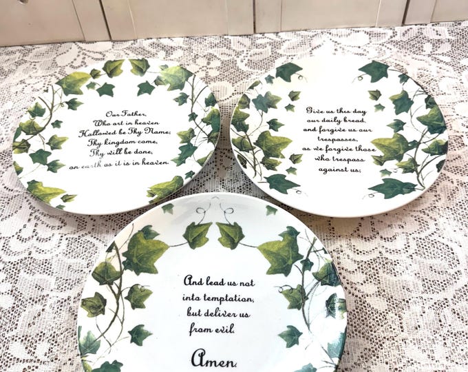Vintage the Lord’s Prayer Plates ~ Set of Three ~ Green and White Ivy ...
