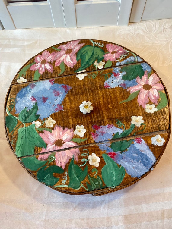 Vintage Wooden Cheese Box with Lid Hand painted Quilted | Etsy