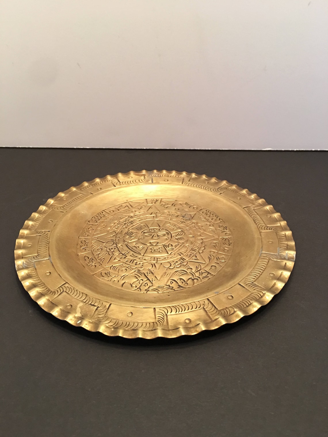 Mayan Calendar Plate ~ Aztec ~ Brass ~ Mexico on Back ~ Man Cave ...