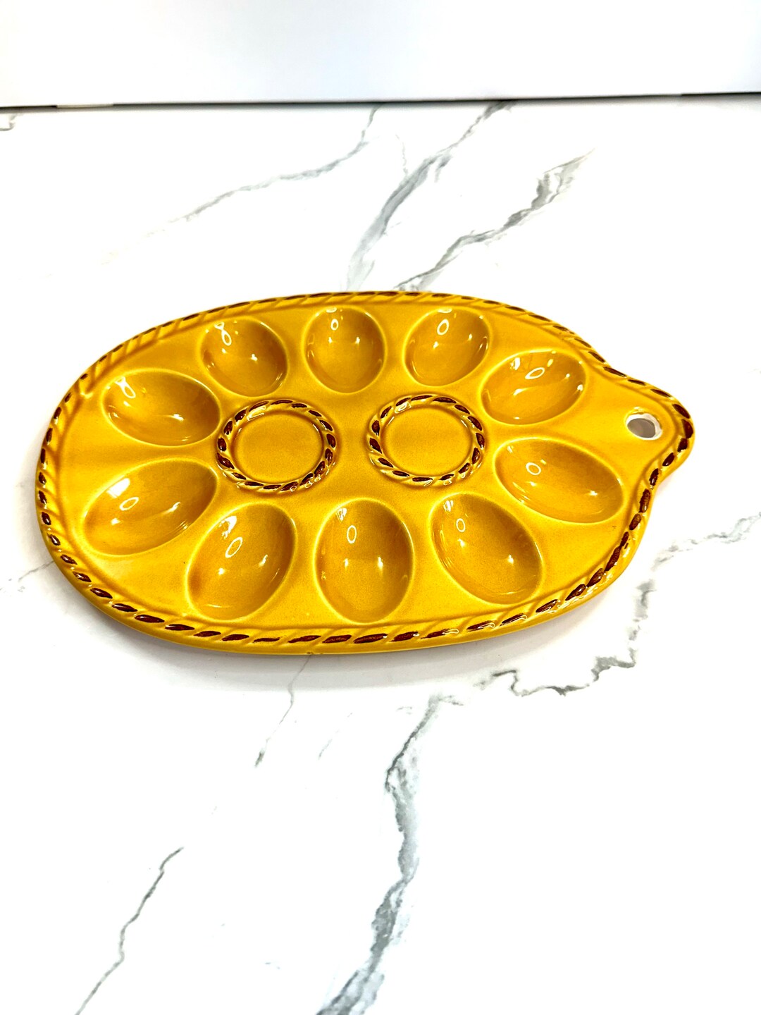 Vintage Egg Plate Deviled Egg Tray Golden Yellow Color Made in Japan 10 ...