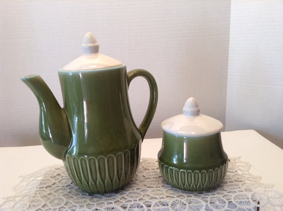 Vintage Olive Green Teapot and Sugar Bowl Japan | Etsy