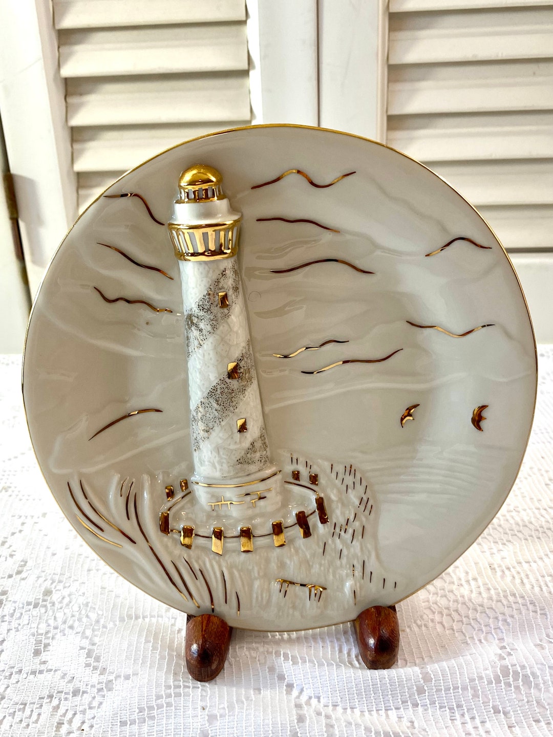 Vintage Mikasa Seaside Magic Lighthouse Plate ~ Fine Porcelain ~ Cream ...