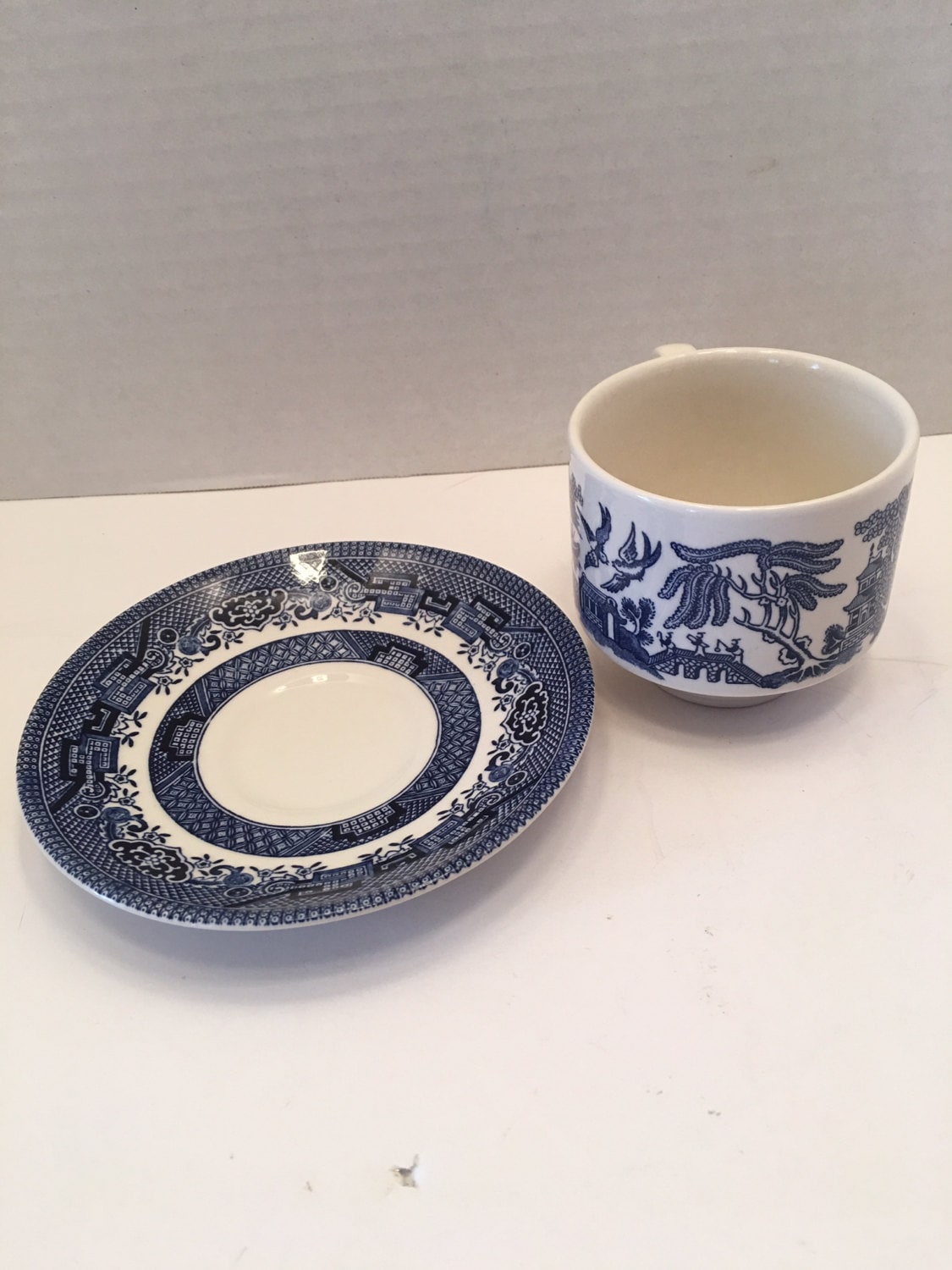 Vintage Blue Willow ~ Teacup and Saucer ~ Churchill Staffordshire ...
