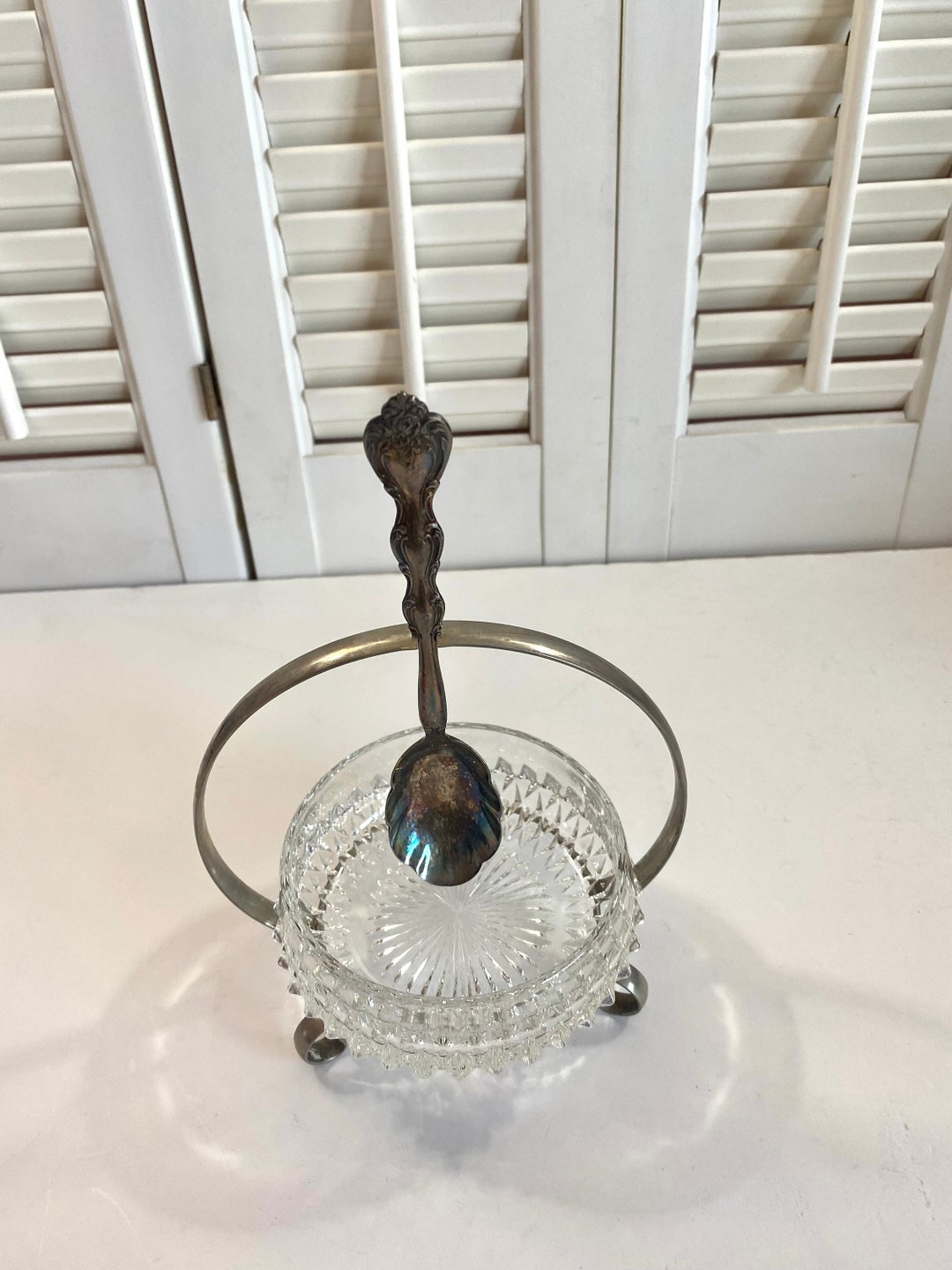 Vintage Silver Plate Caddy With Spoon and Glass Dish ~ Silver Plate ...