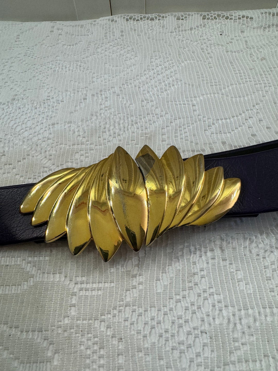 Vintage Dottie Smith Gold Tone Belt Buckle and Purple Faux Leather Belt ...