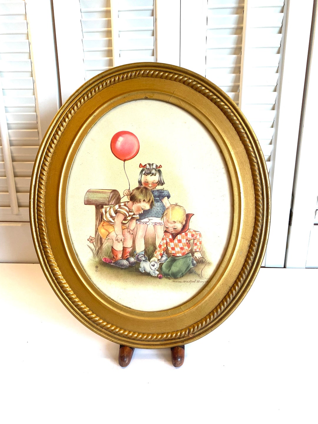 Vintage Marion Bradford Burgess Signed Picture ~ Gold Tone Oval Frame ...