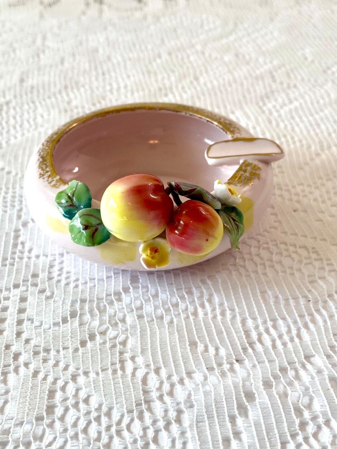 Vintage Lefton China Porcelain Ashtray Pink With Peach Accent 3 Across ...