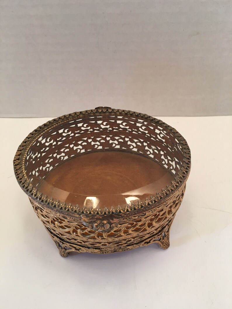 Antique Ormolu Jewelry Casket Filigree Design Hinged Glass - Etsy