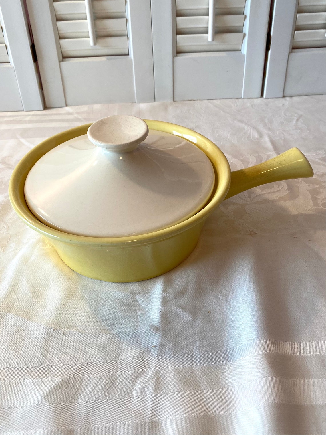 Vintage Cameron Clay Yellow Casserole With Stick Handle ~ Ovenproof USA ...