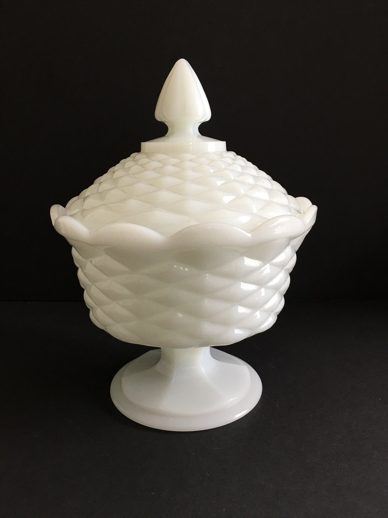 Vintage Milk Glass Covered Dish Quilted Diamond Pattern | Etsy