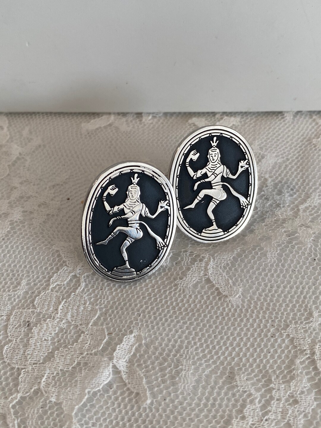 Vintage Lord Shiva Swank Cuff Links ~ Silver Tone and Black~ Figurine ...