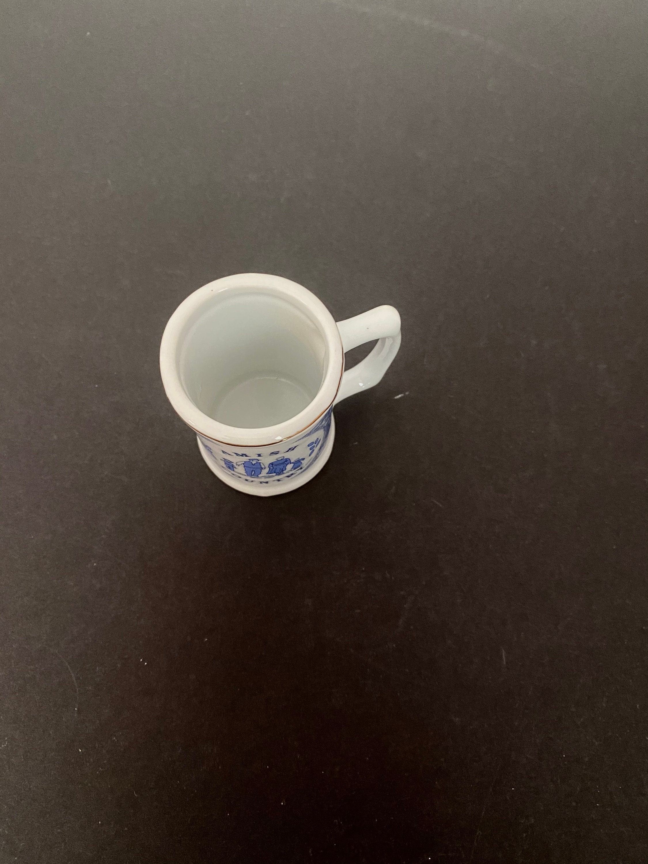 Vintage Shot Glass ~ Amish Country ~ Blue and White ~ Gold Trim ...
