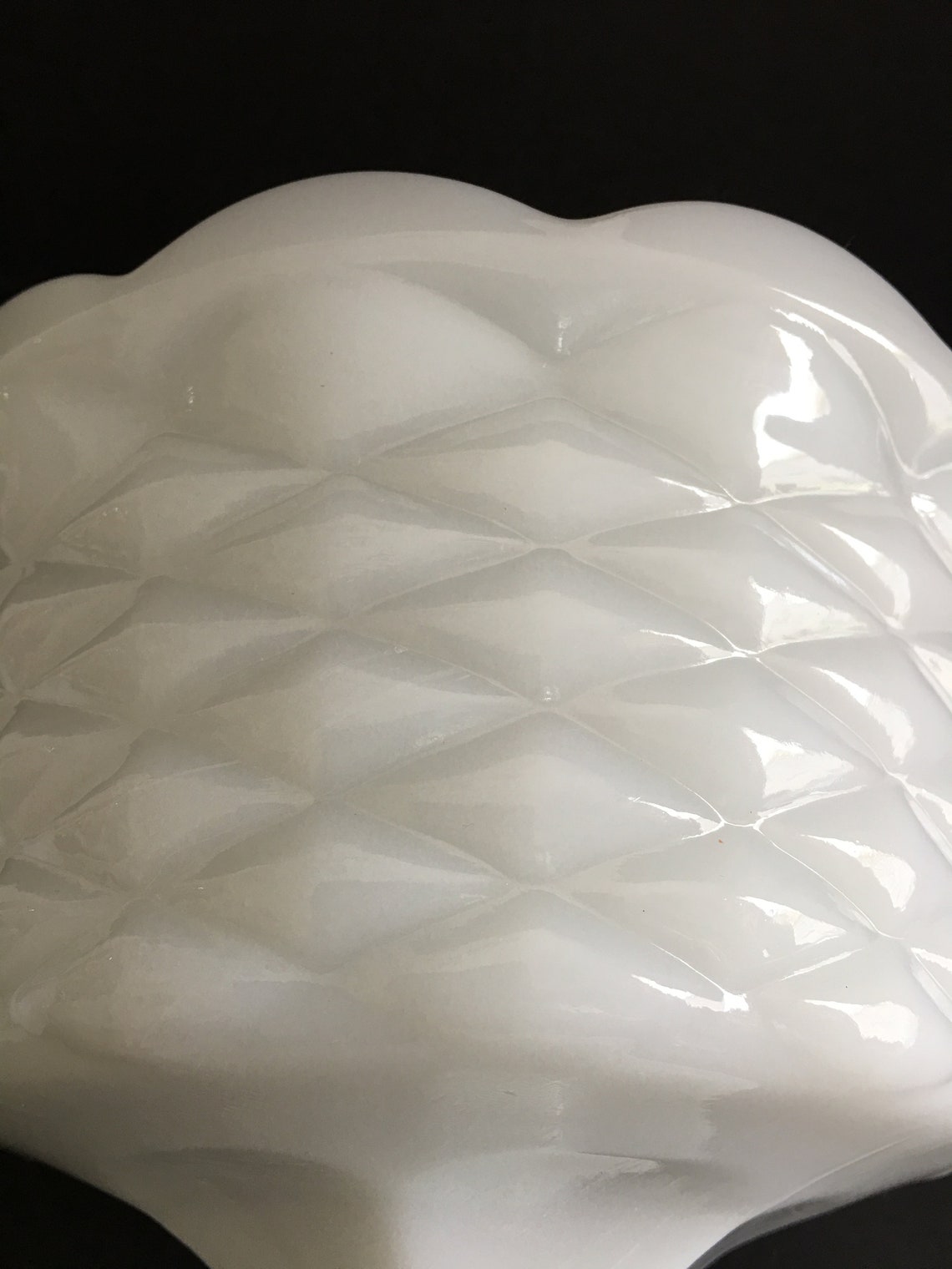 Vintage Milk Glass Covered Dish ~ Quilted Diamond Pattern ~ Scalloped ...