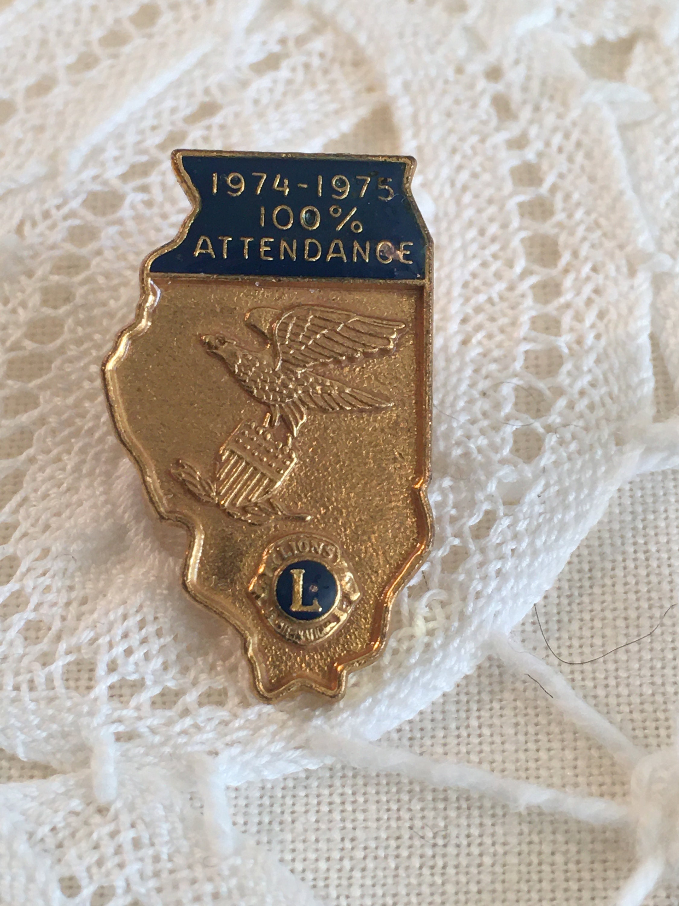 Vintage Lions Club Pin ~ 1974 - 1975 ~ 100% Attendance - Etsy Singapore