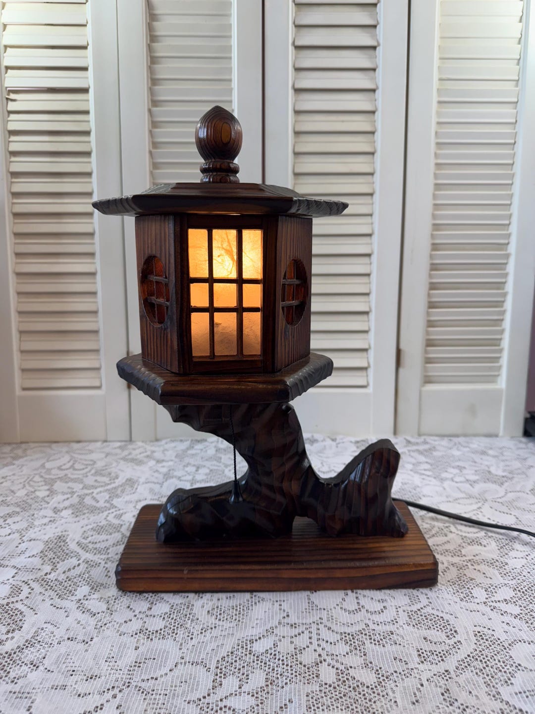 Vintage Asian Inspired Bonsai Tree Style Wood Lamp ~ Dual Lights/two ...